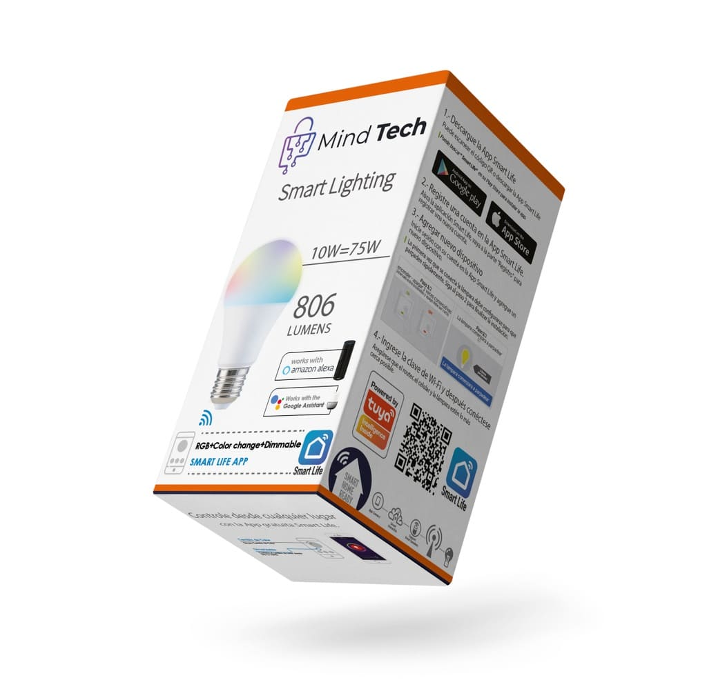 Pack 5 ampolletas Smart WIFI Mindtech A60 RGB 10w | MindTech